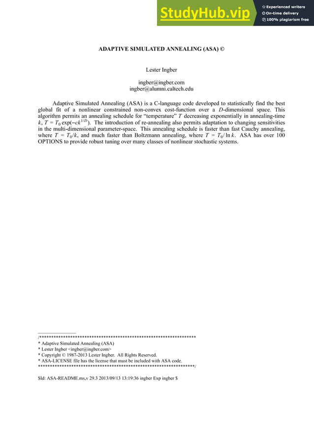 ADAPTIVE SIMULATED ANNEALING (ASA | PDF | Programming Languages | Computing