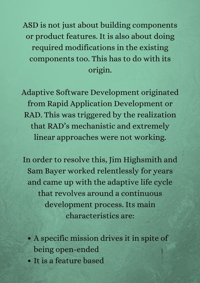 Adaptive software development (asd) a minimalist approach to complex ...