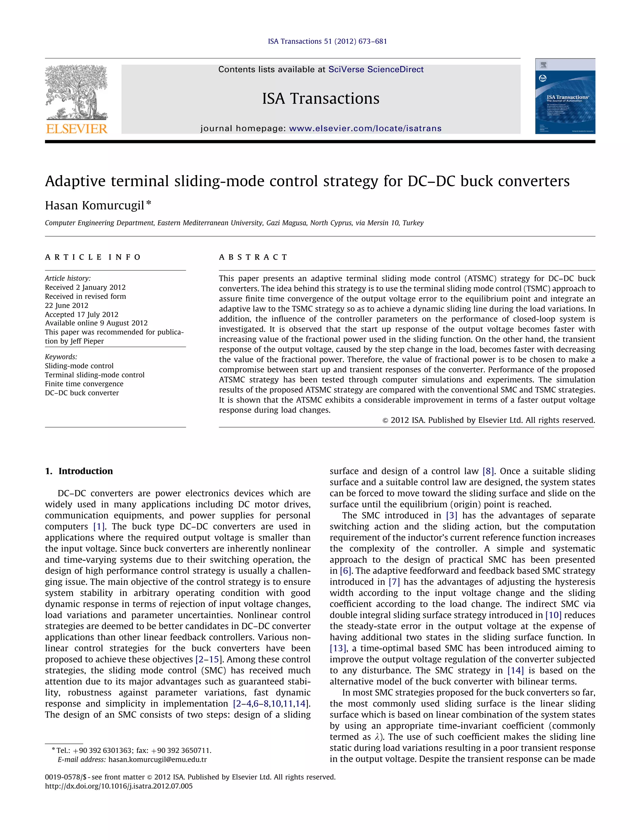 Adaptive terminal sliding mode control strategy for DC–DC buck ...