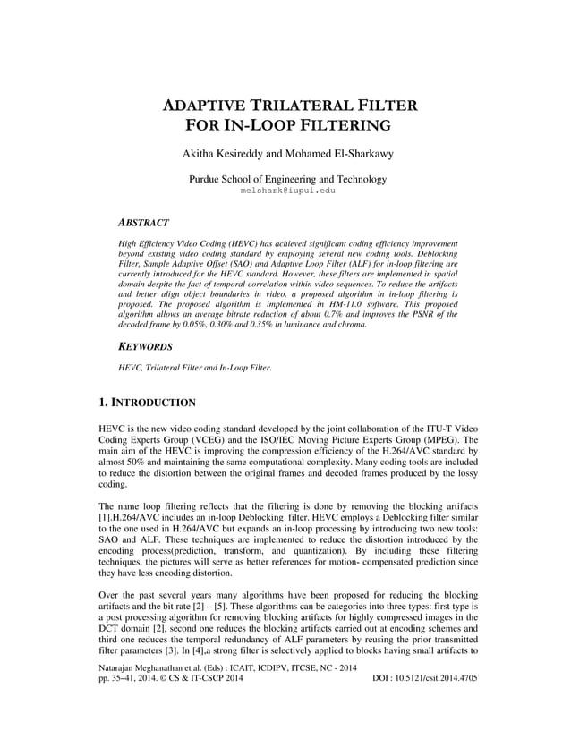 Adaptive Trilateral Filter for In-Loop Filtering | PDF