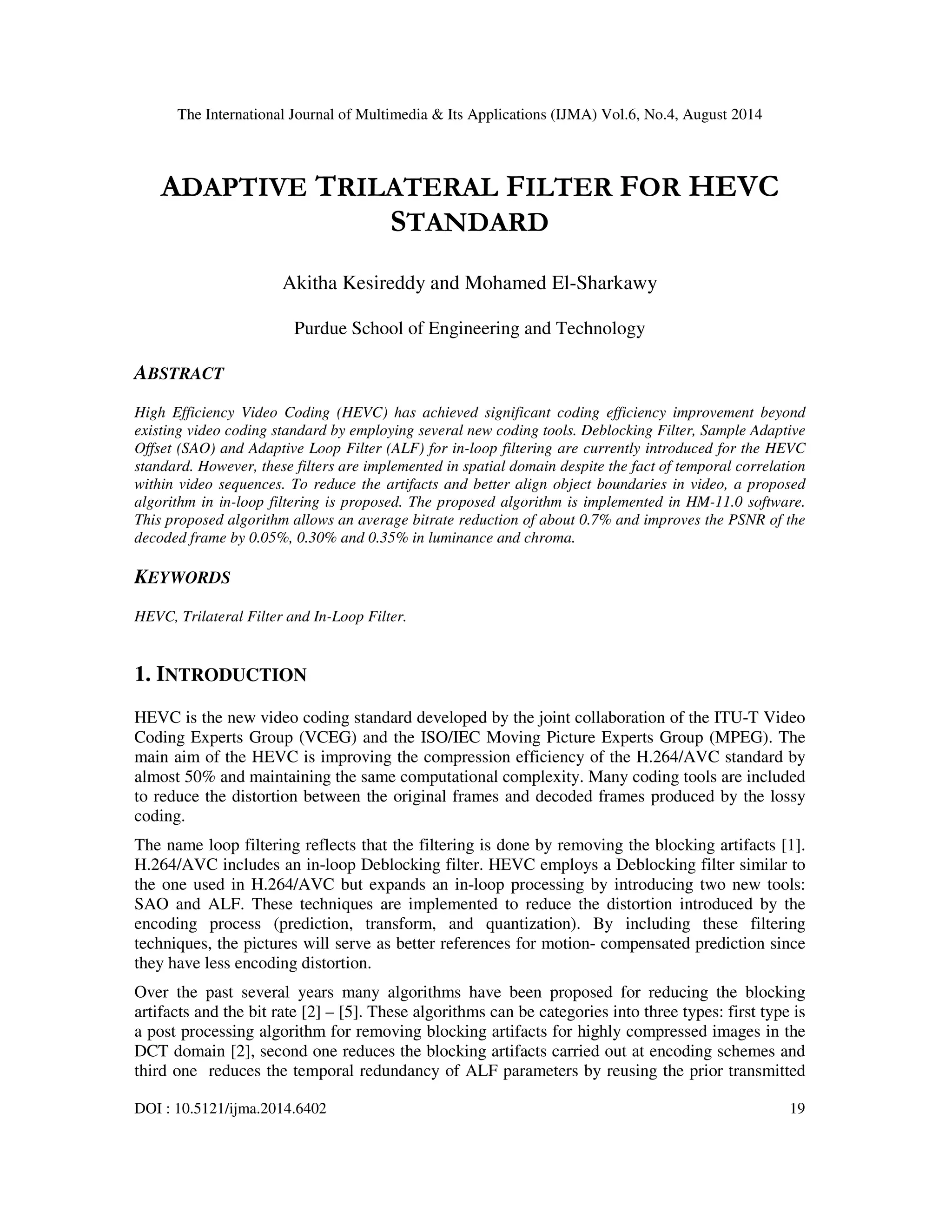 Adaptive trilateral filter for hevc standard | PDF