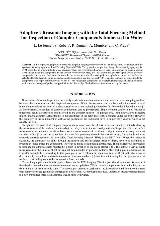 Adaptive Ultrasonic Imaging With The Total Focusing Method Pdf 3 D Graphics Computer