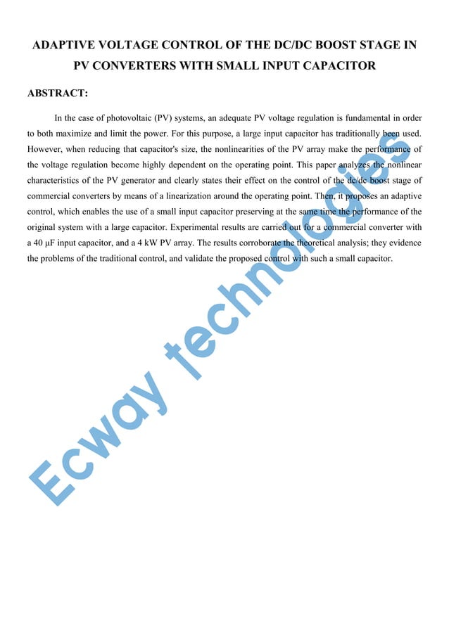 Adaptive Voltage Control Of The Dcdc Boost Stage In Pv Converters With