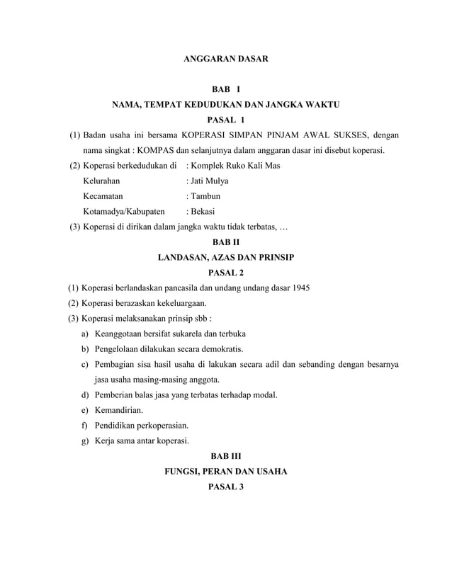 AD/ART Koperasi Kompas | DOCX