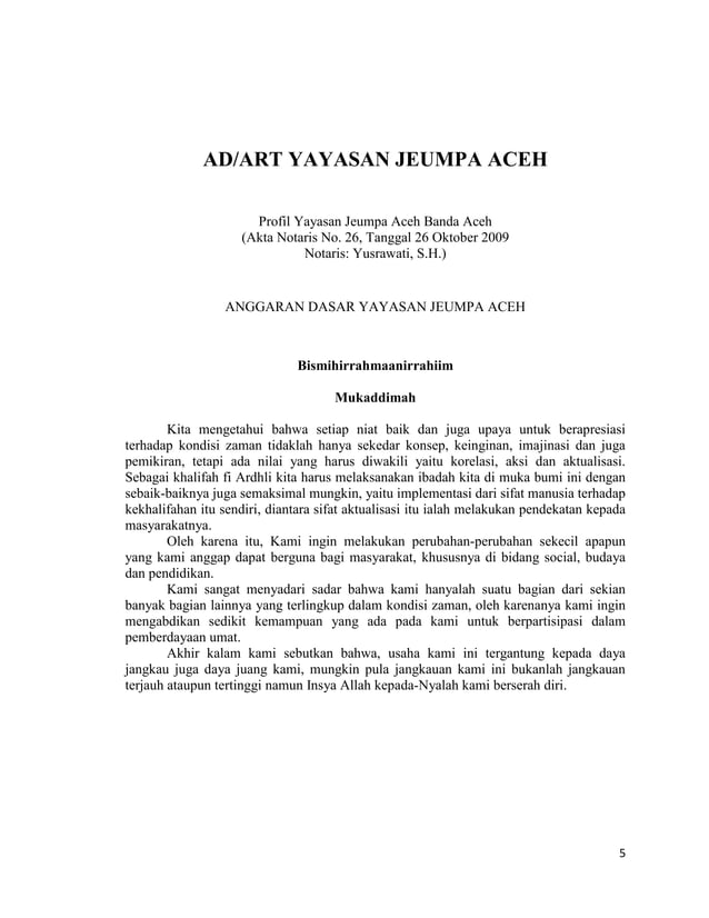 Adart yayasan ja 011 | DOCX