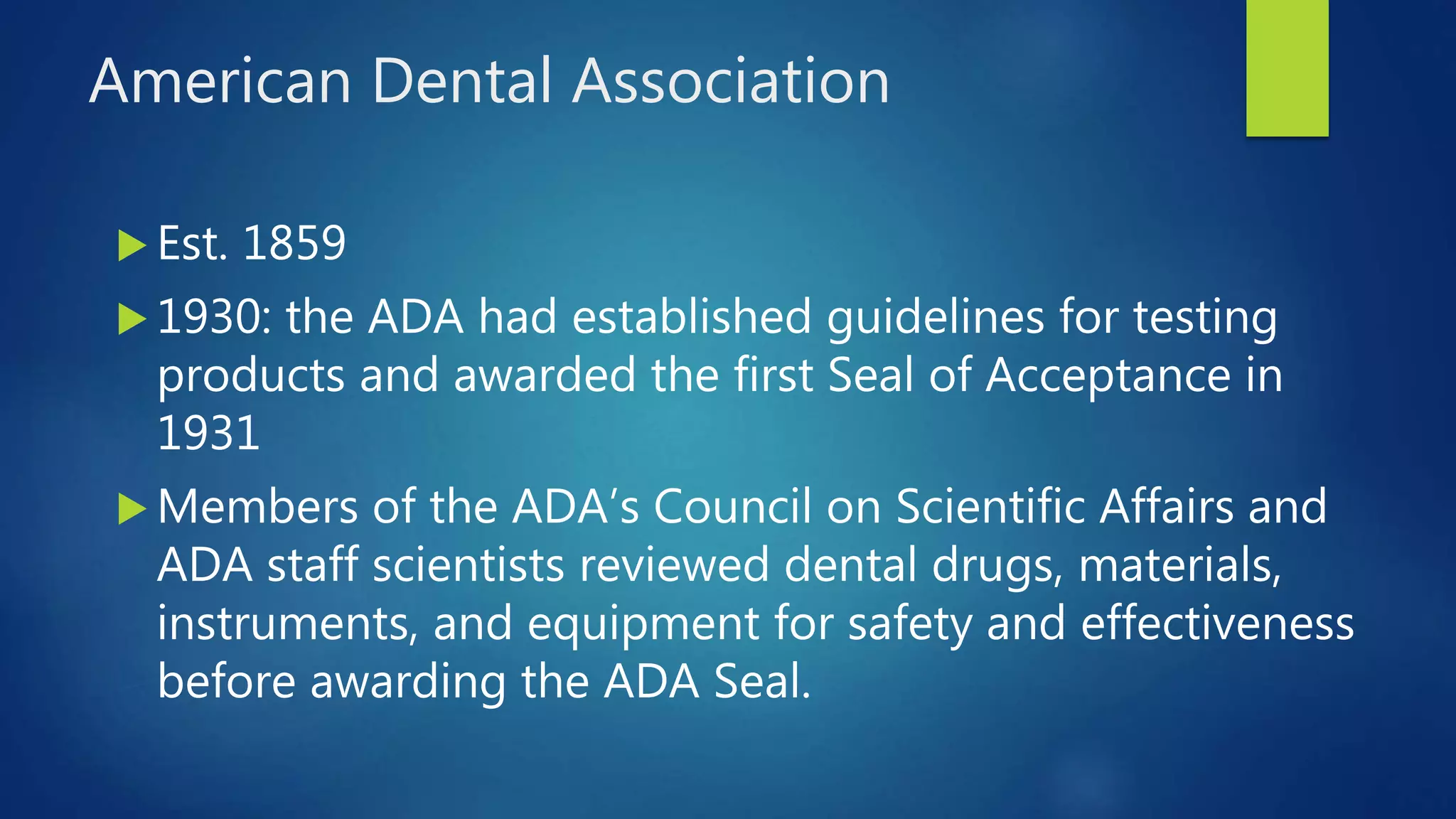 ADA Seal of Acceptance - Dental Cements- Key Terms, Uses | PPTX