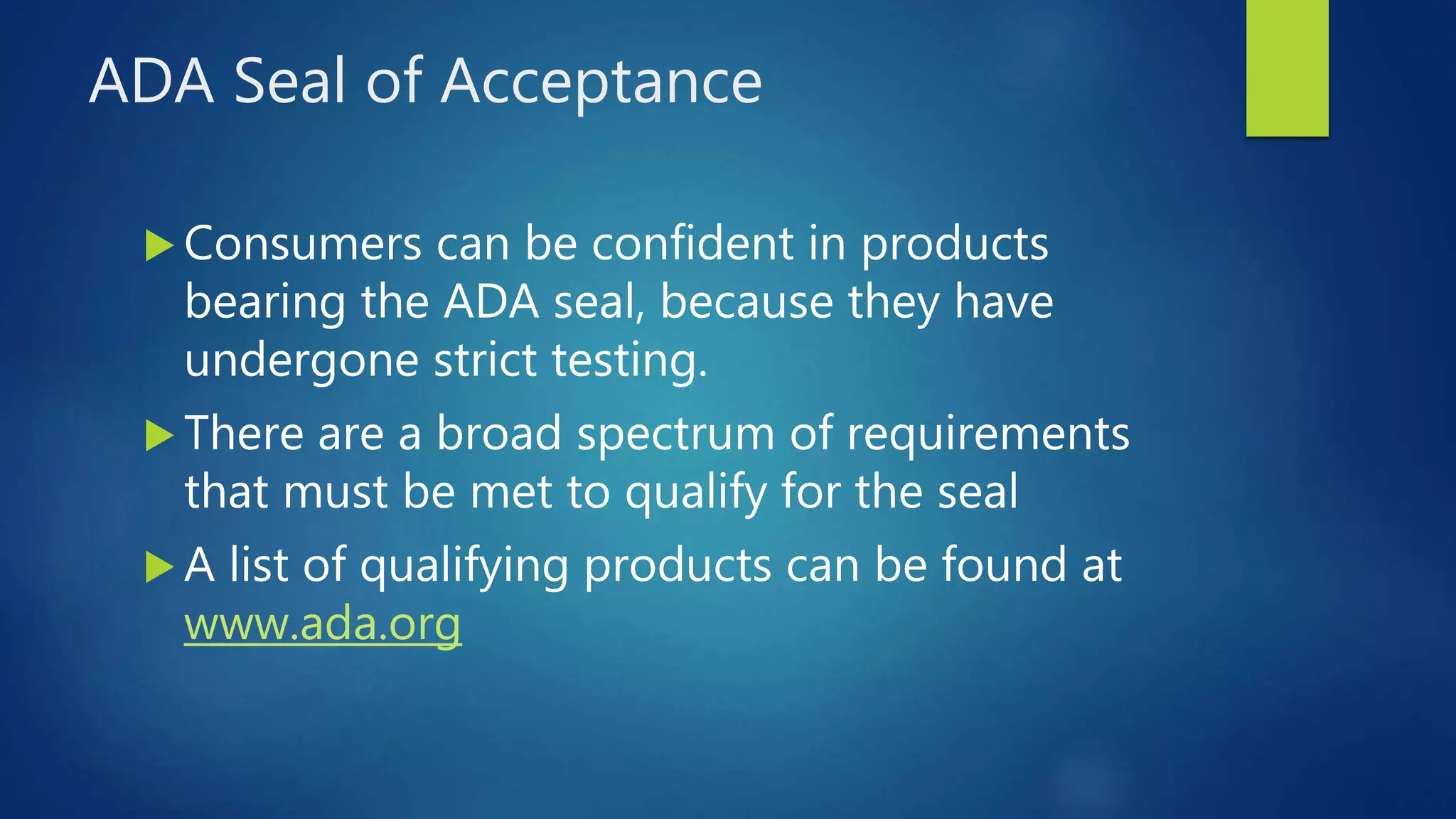 ADA Seal of Acceptance - Dental Cements- Key Terms, Uses | PPTX