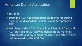 ADA Seal of Acceptance - Dental Cements- Key Terms, Uses | PPTX