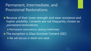 ADA Seal of Acceptance - Dental Cements- Key Terms, Uses | PPTX