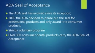 ADA Seal of Acceptance - Dental Cements- Key Terms, Uses | PPTX