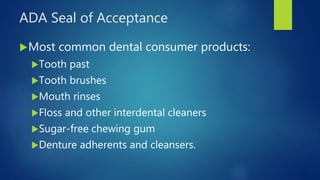 ADA Seal of Acceptance - Dental Cements- Key Terms, Uses | PPTX