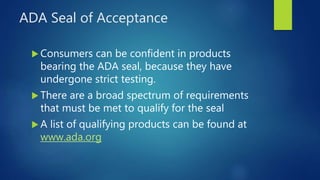 ADA Seal of Acceptance - Dental Cements- Key Terms, Uses | PPTX