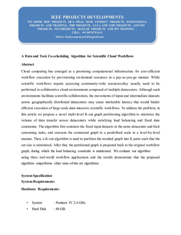 A data and task co scheduling algorithm for scientific cloud workflows | PDF