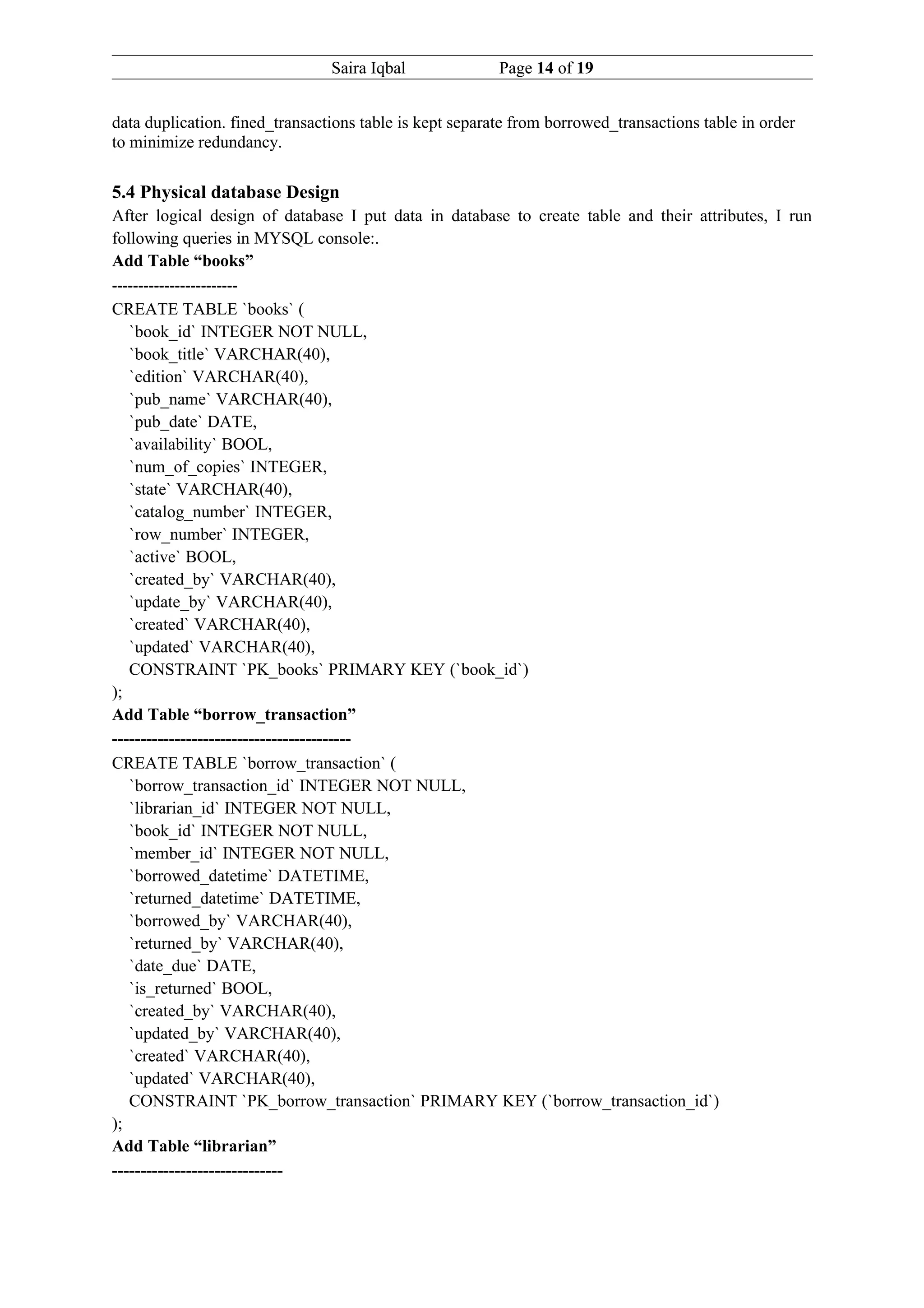 A database design_report_for_college_library final | DOC