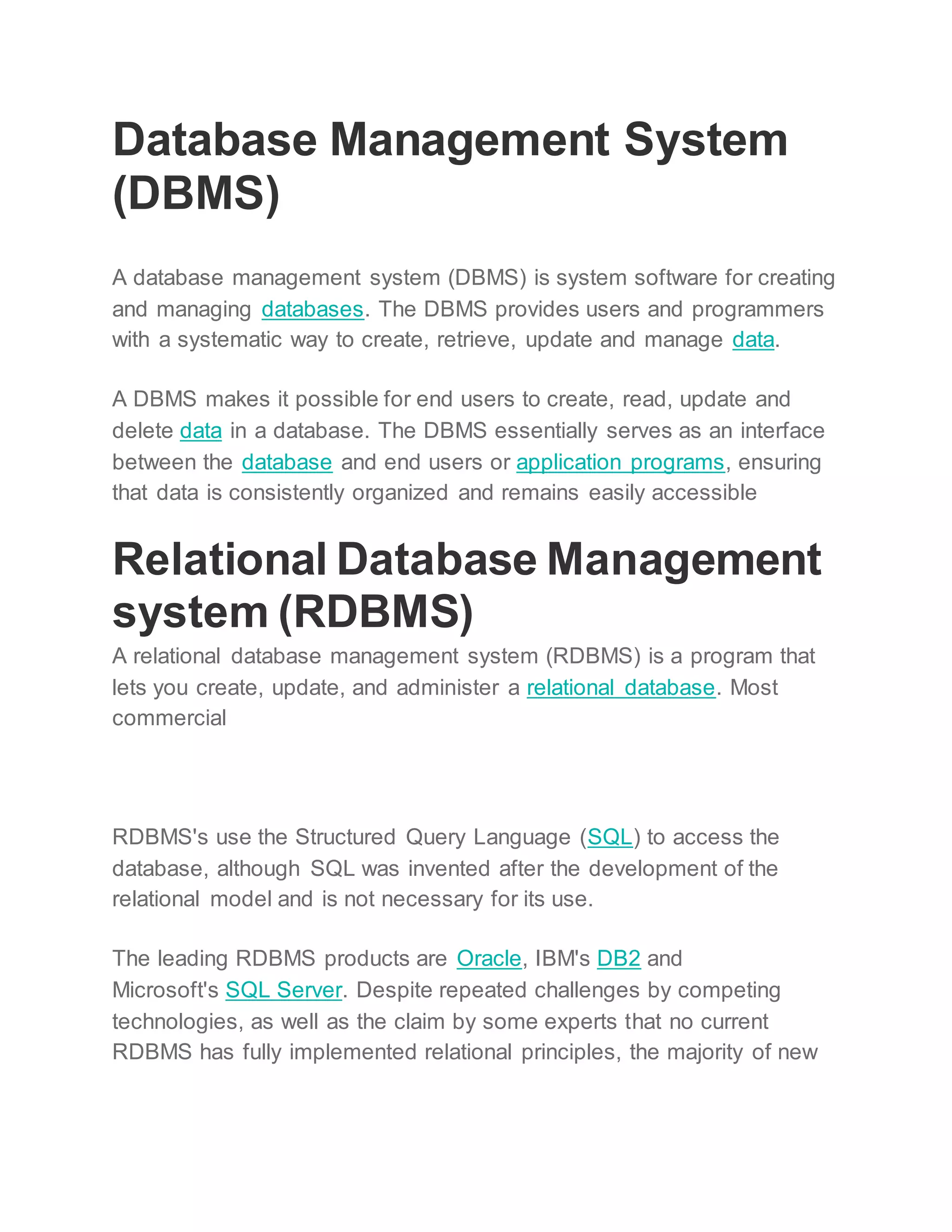 A database management system | DOCX