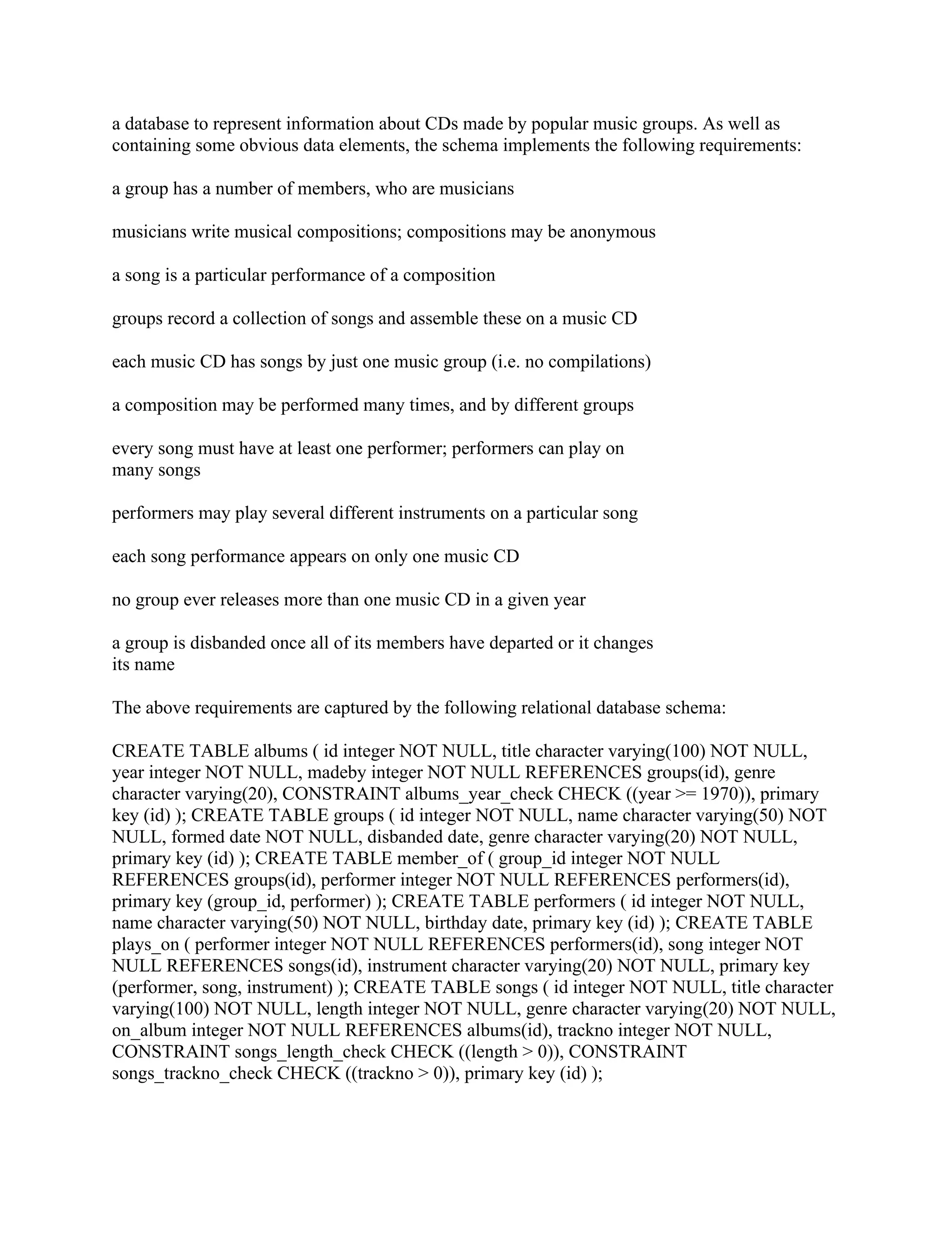a database to represent information about CDs made by popular music gr.pdf