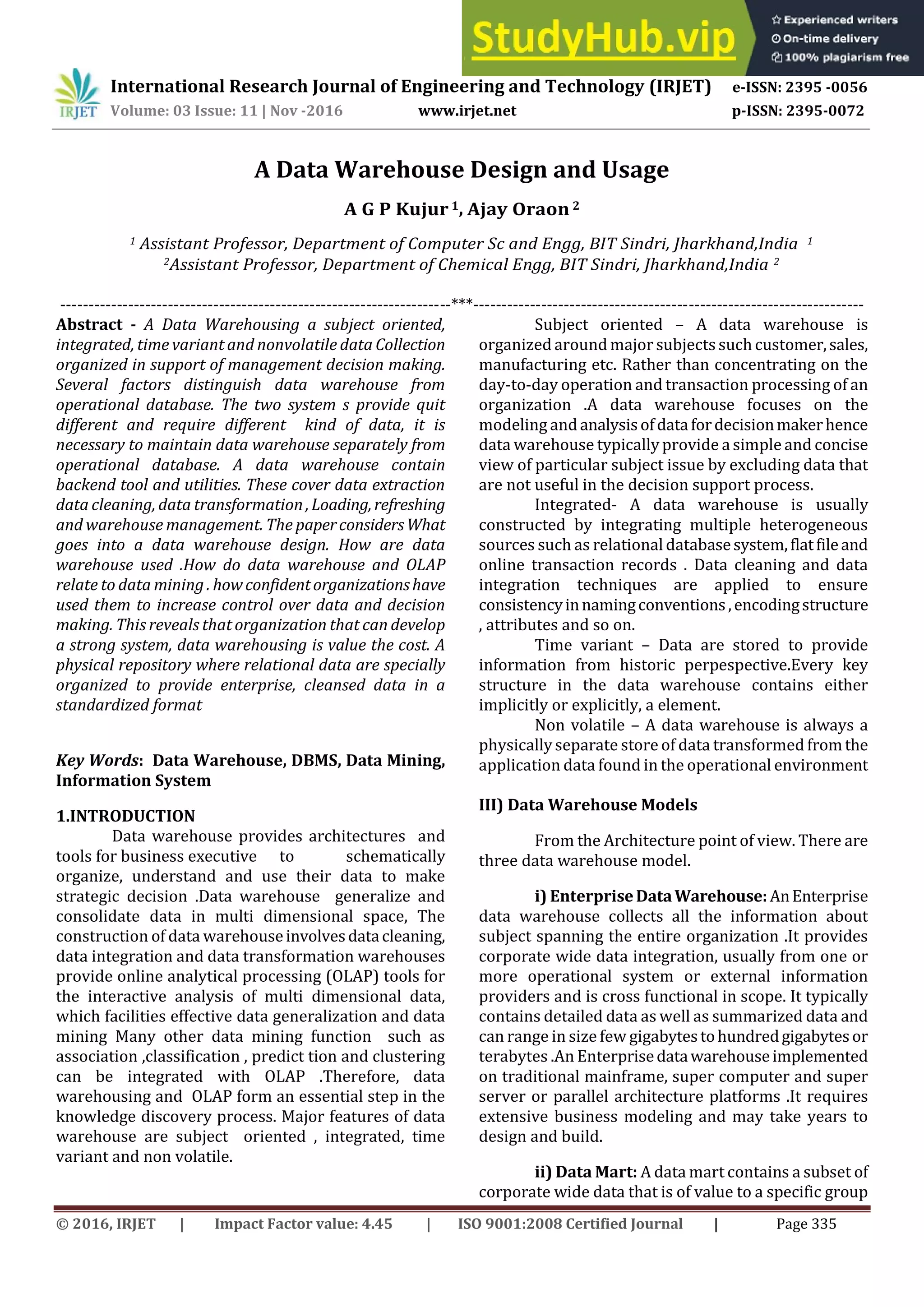 A Data Warehouse Design and Usage.pdf