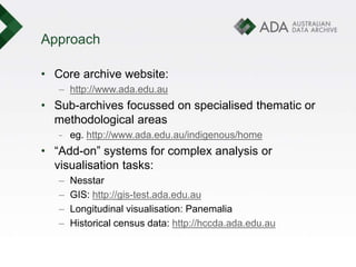 Steven McEachern - ADA, DDI (metadata standard) and the Data Lifecycle ...