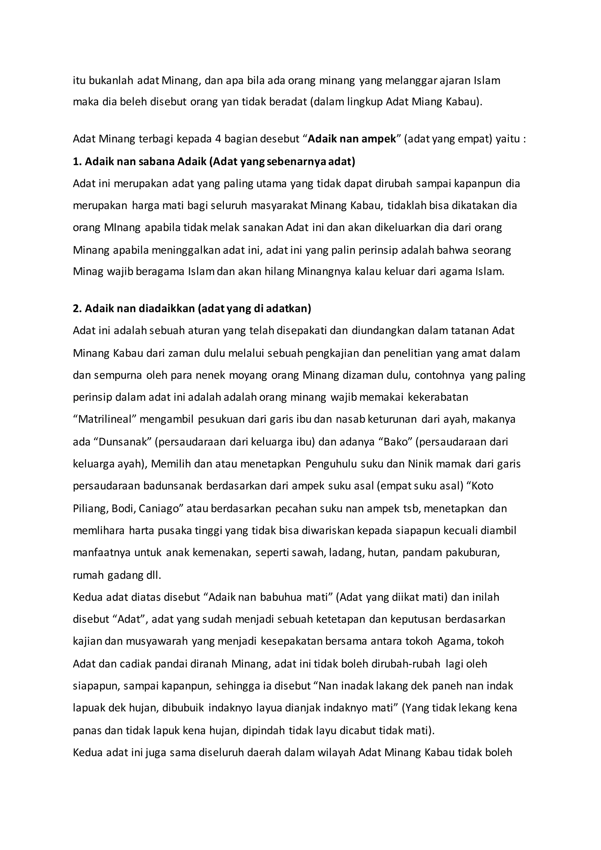 Adat istiadat minang kabau | DOCX