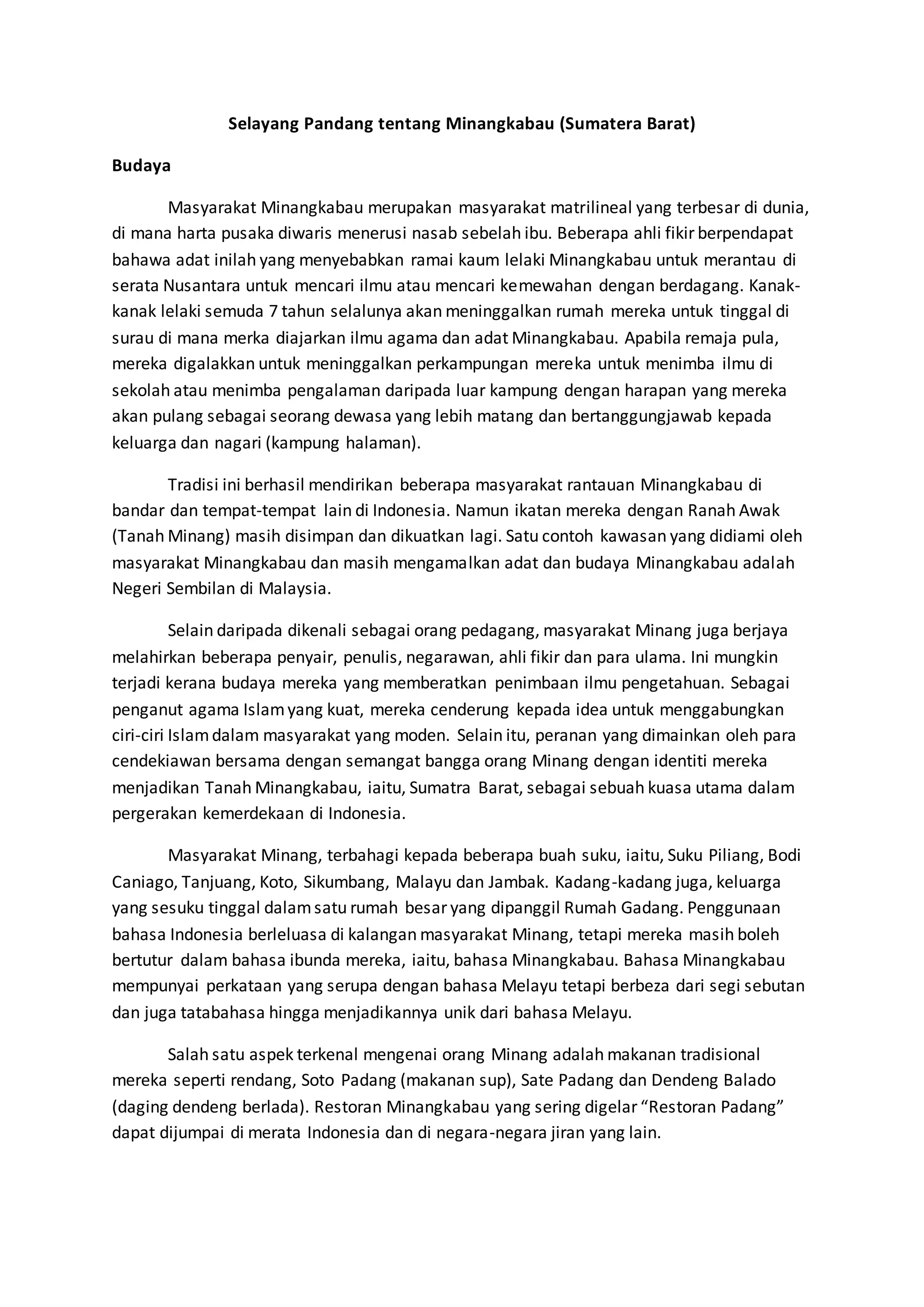 Adat istiadat minang kabau | DOCX