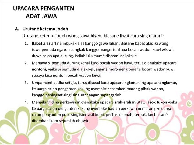 materi penjelasan adat mantu (bahasa jawa) | PDF