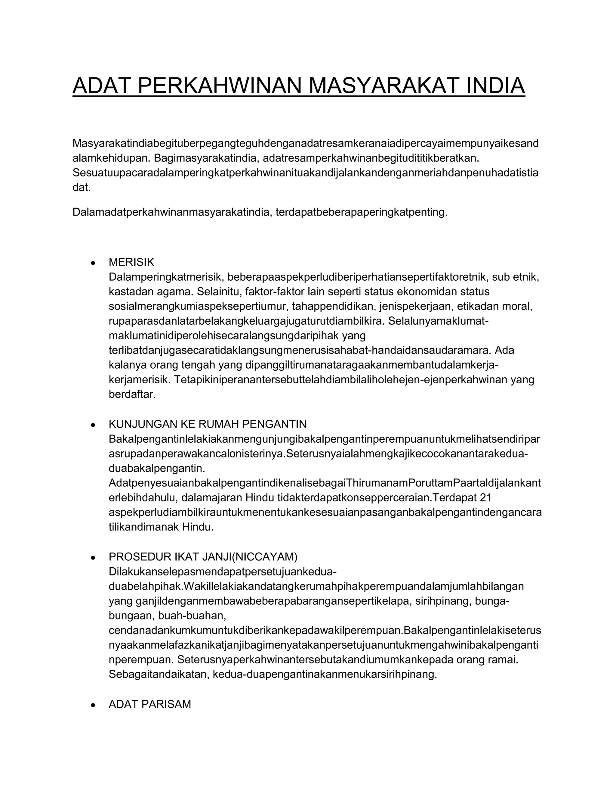 Adat perkahwinan masyarakat india | DOCX