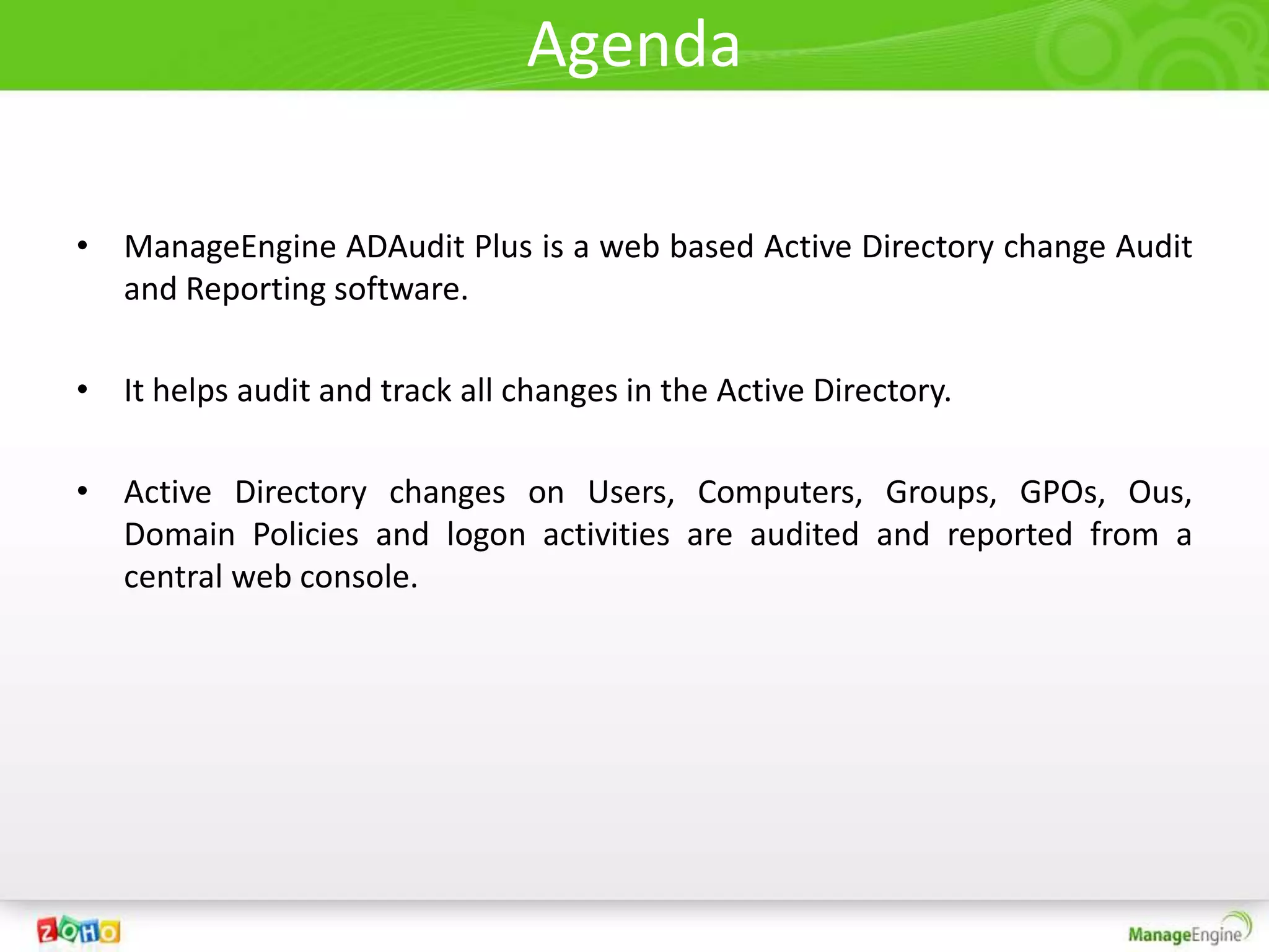ManageEngine ADAudit Plus - Active Directory audit software. | PPTX | Operating Systems ...