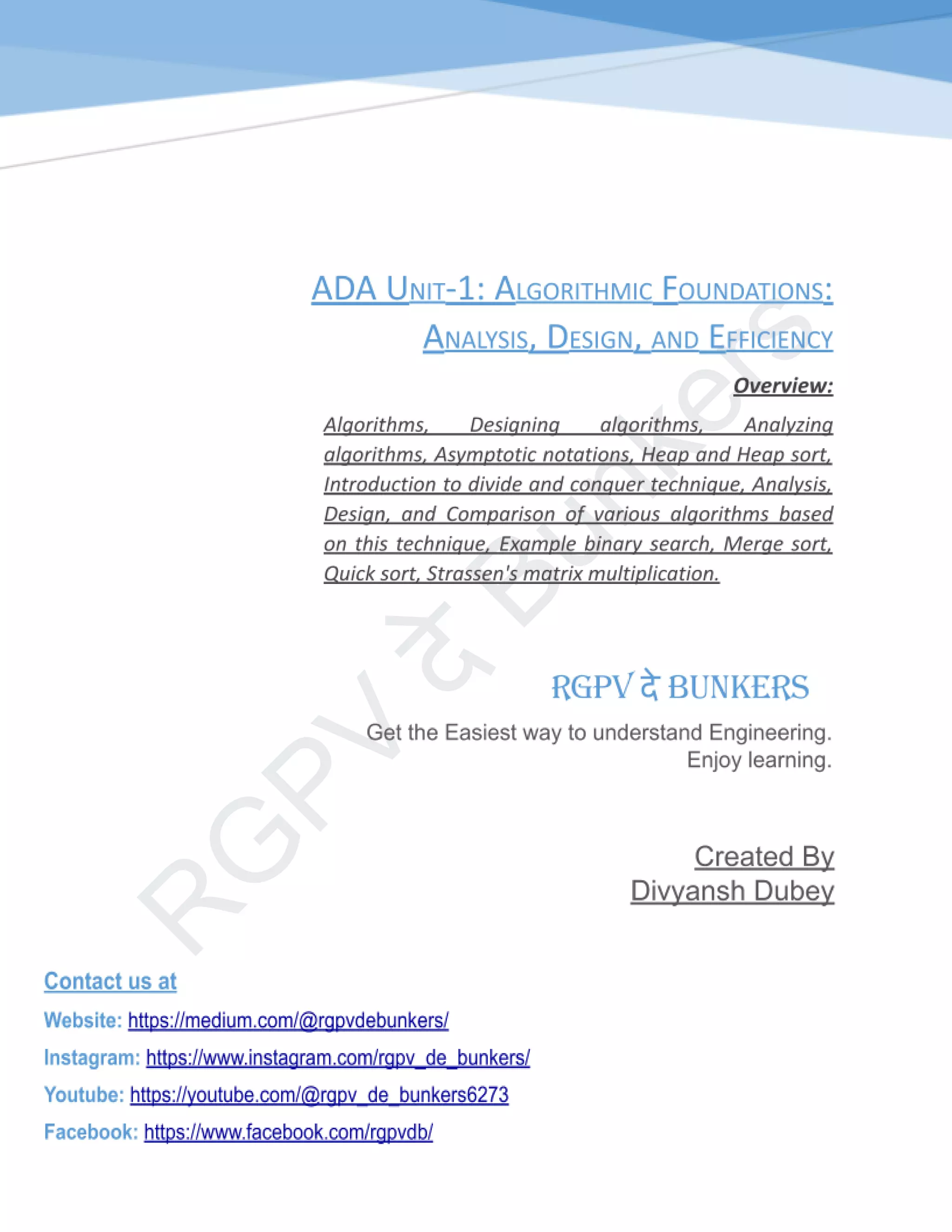 ADA Unit-1 Algorithmic Foundations Analysis, Design, and Efficiency.pdf