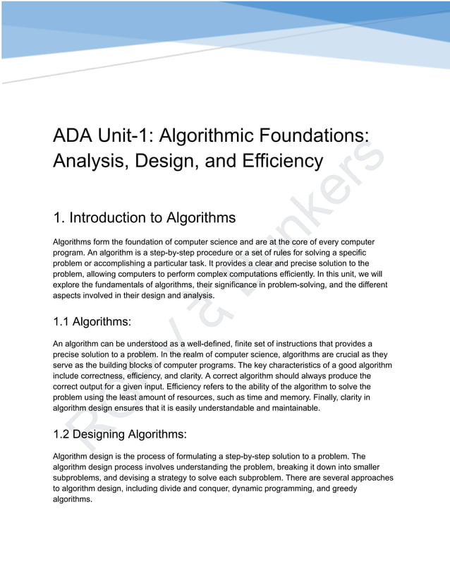 ADA Unit-1 Algorithmic Foundations Analysis, Design, and Efficiency.pdf