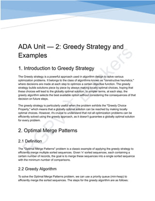 ADA Unit — 2 Greedy Strategy and Examples | RGPV De Bunkers | PDF