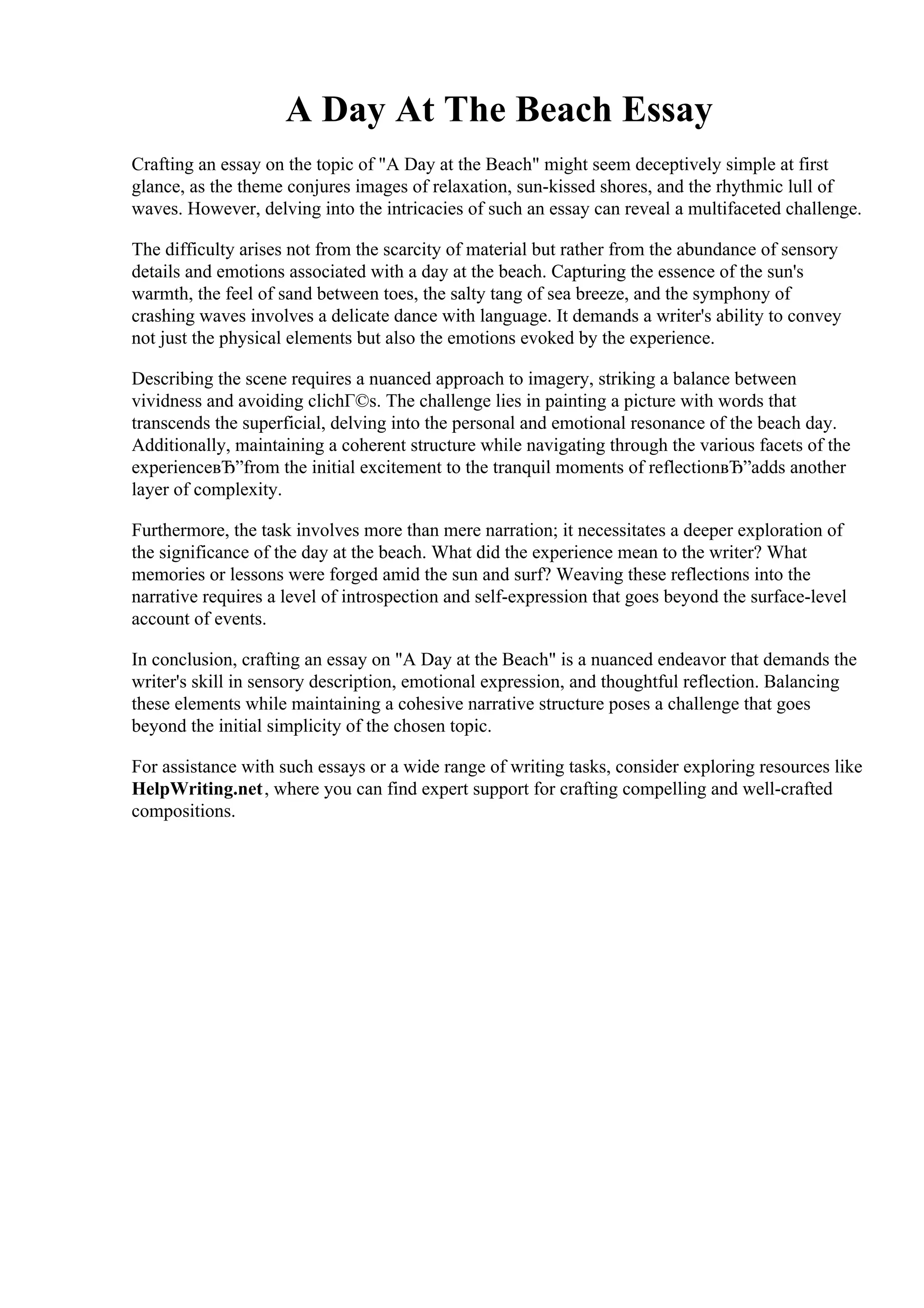 A Day At The Beach Essay | PDF