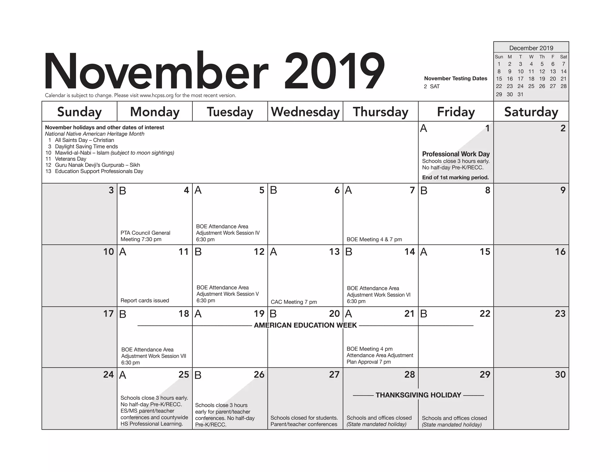 HCPSS A Day B Day Schedule 2019-20 | PPT