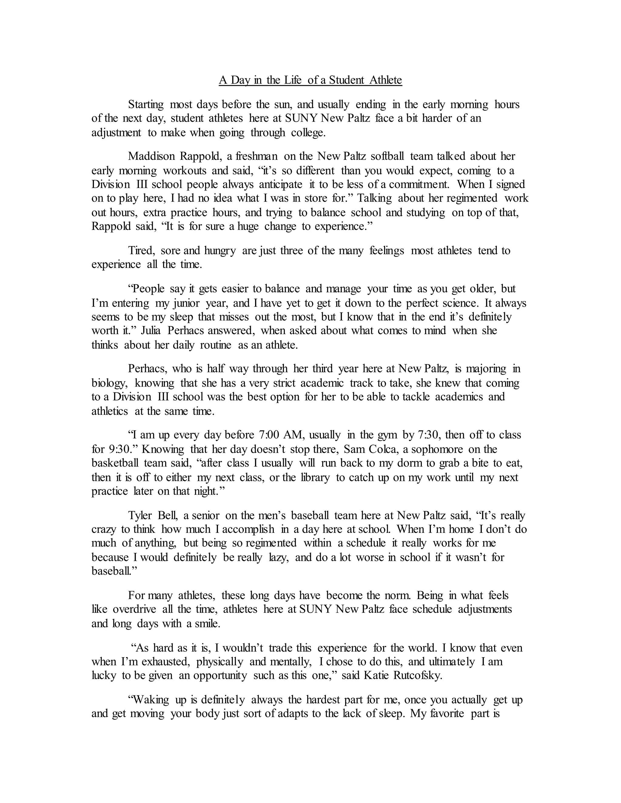 A day in the life of a student athlete | DOCX
