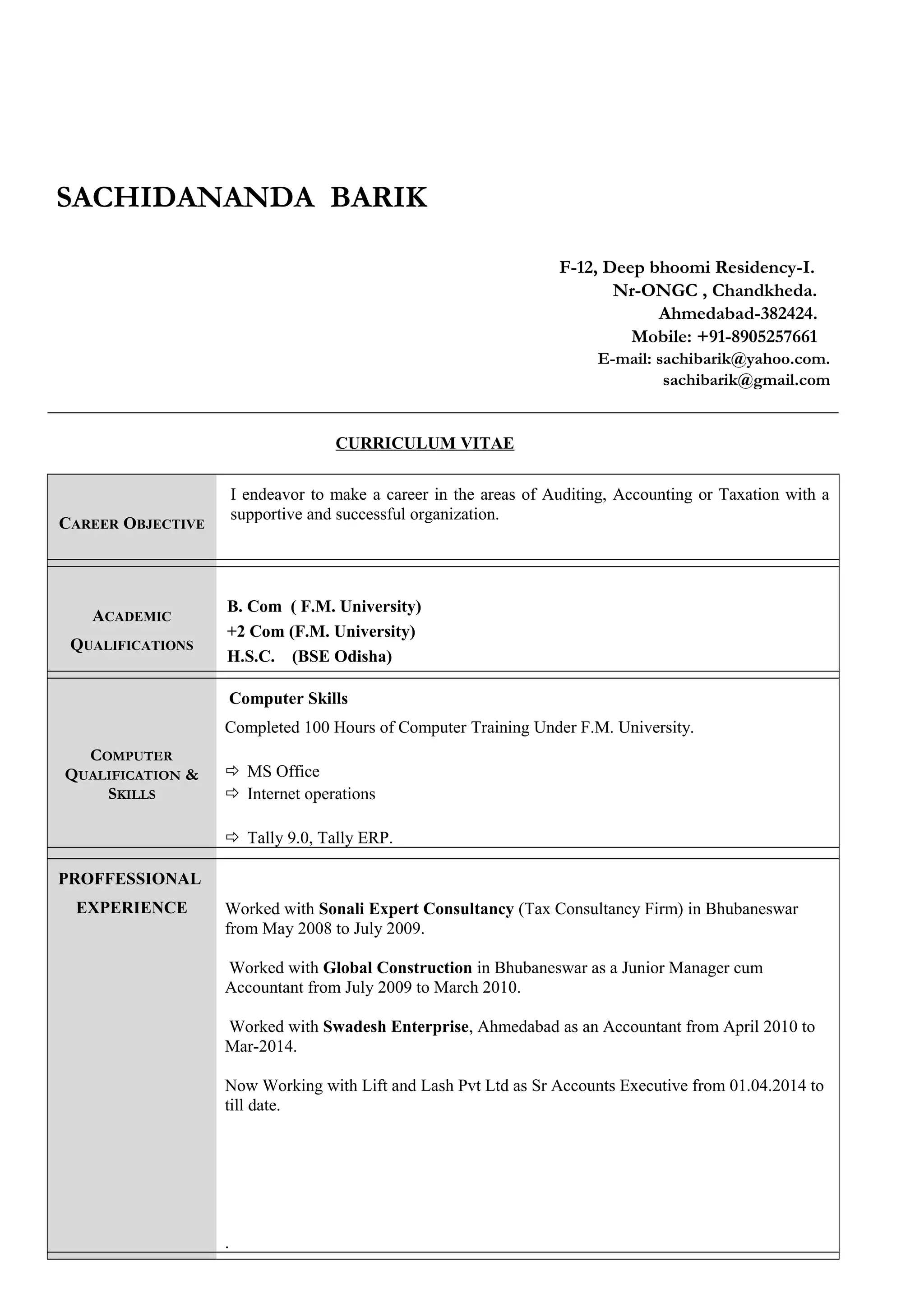 Sachidananda Barik Resume | DOC