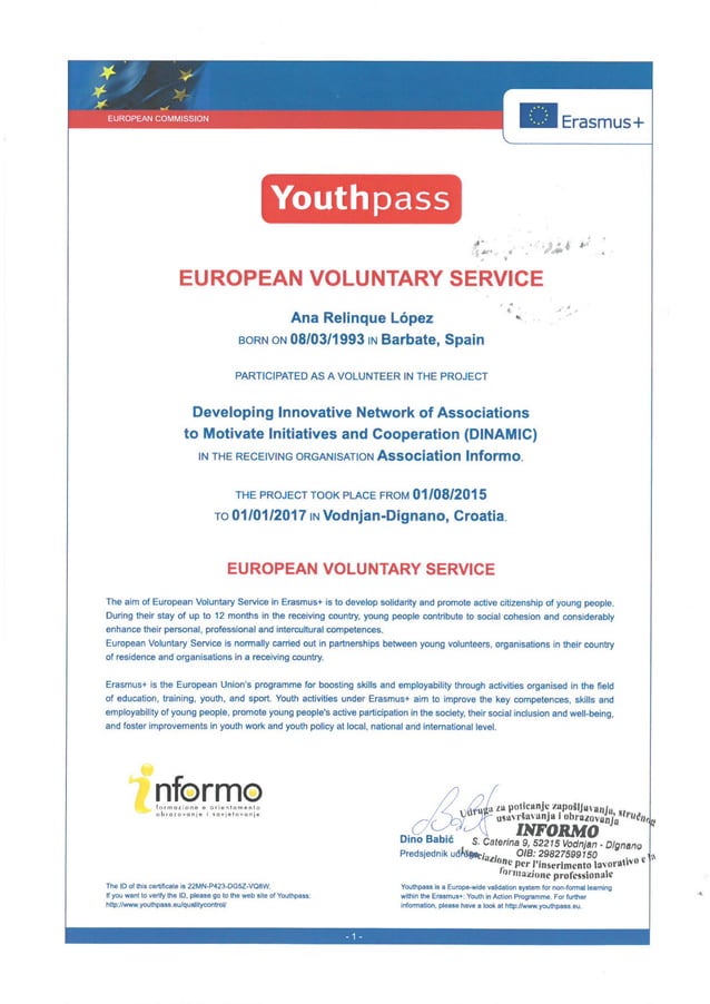 Youthpass - Ana - signed | PDF