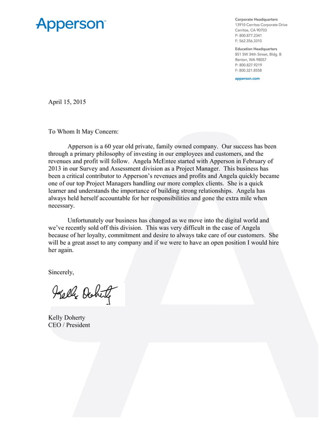 Recommendation Letter angela | DOC | Business | Business and Finance