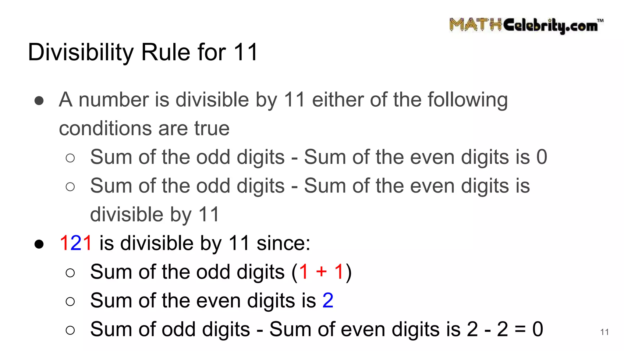 Divisibility Rules for 2-11 | PPTX