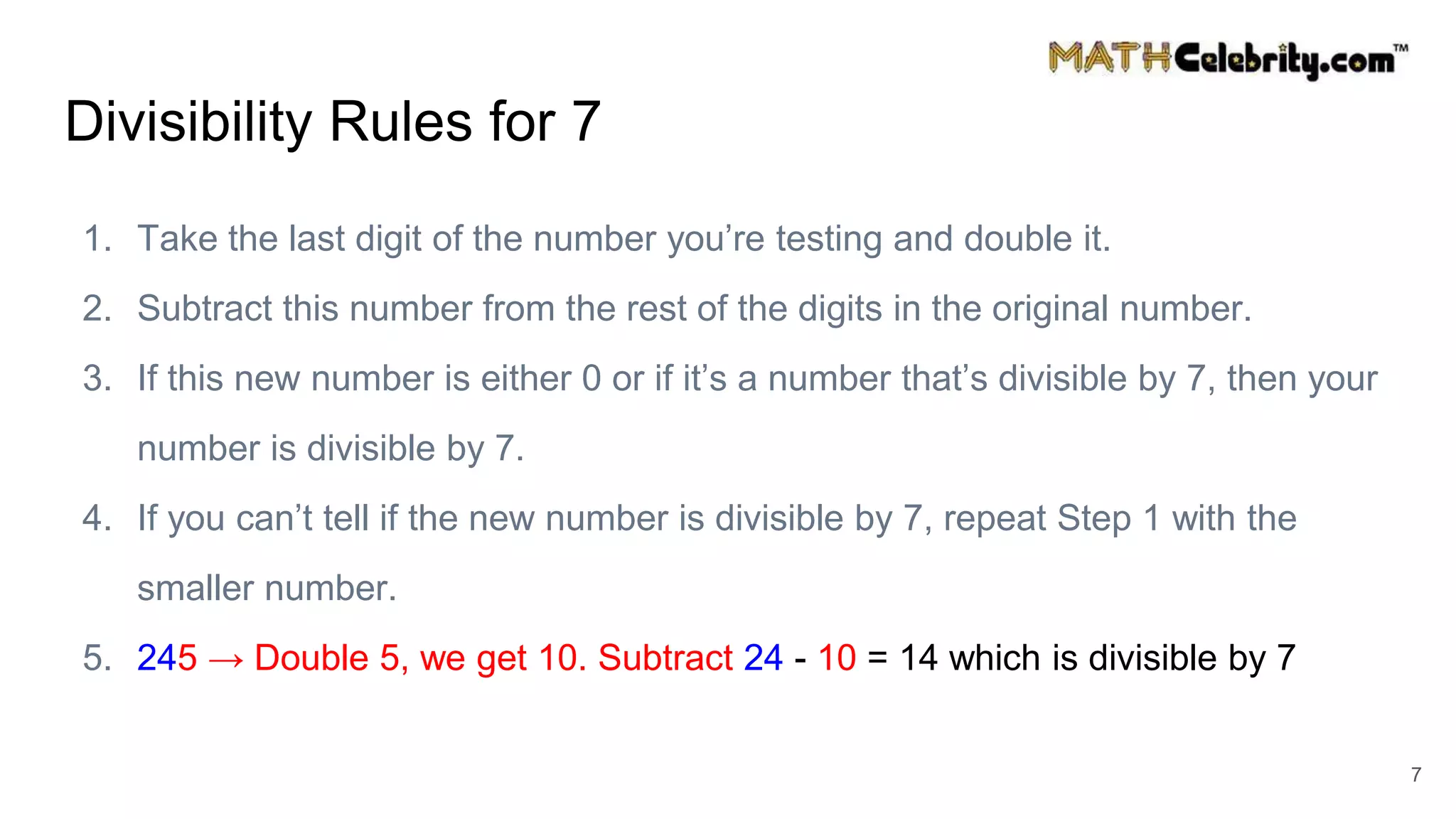 Divisibility Rules for 2-11 | PPTX