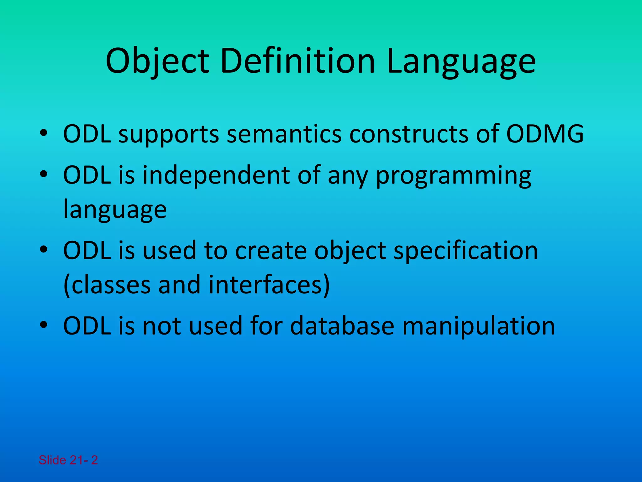 Adbms 16 Object Definition Language Ppt