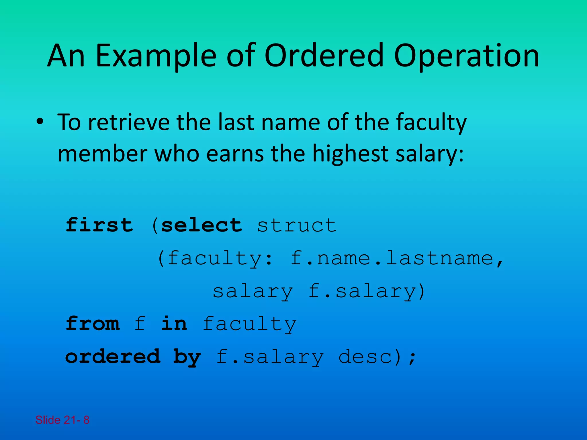 Adbms 18 oql collections and aggregates | PPT