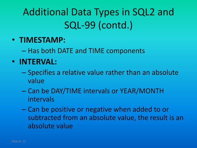 Adbms 21 sql 99 schema definition constraints and queries | PPT