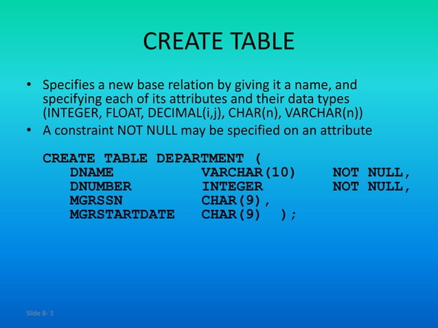 Adbms 21 sql 99 schema definition constraints and queries | PPT