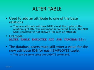 Adbms 21 sql 99 schema definition constraints and queries | PPT