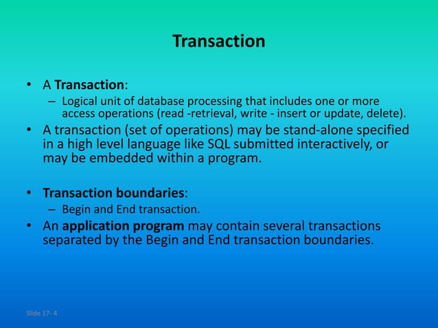 Adbms 32 Transaction Processing Concepts Ppt