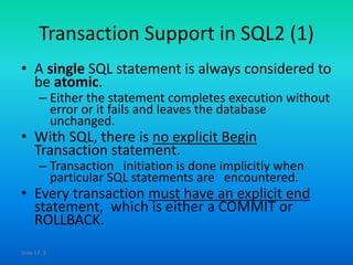 Adbms 36 transaction support in sql 2 | PPTX