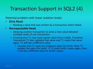 Adbms 36 transaction support in sql 2 | PPTX | Databases | Computer Software and Applications