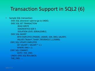 Adbms 36 transaction support in sql 2 | PPTX | Databases | Computer Software and Applications