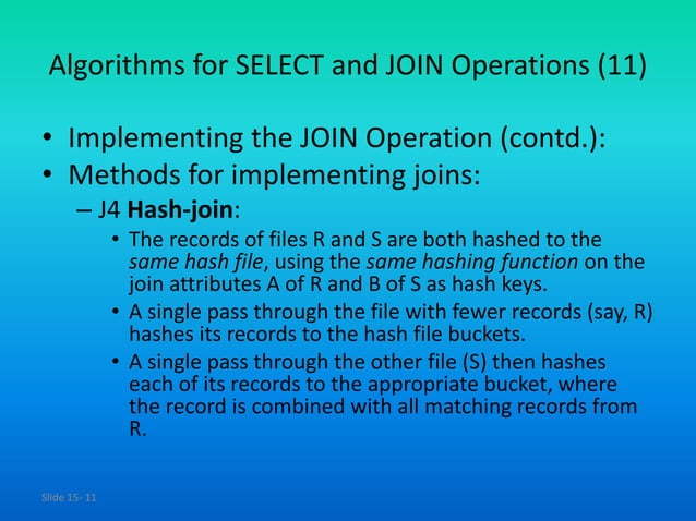 Adbms 38 algorithms for select and join operations | PPTX | Databases | Computer Software and ...