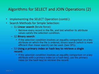 Adbms 38 algorithms for select and join operations | PPTX