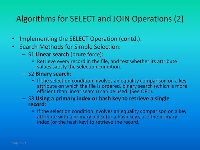 Adbms 38 algorithms for select and join operations | PPTX | Databases | Computer Software and ...